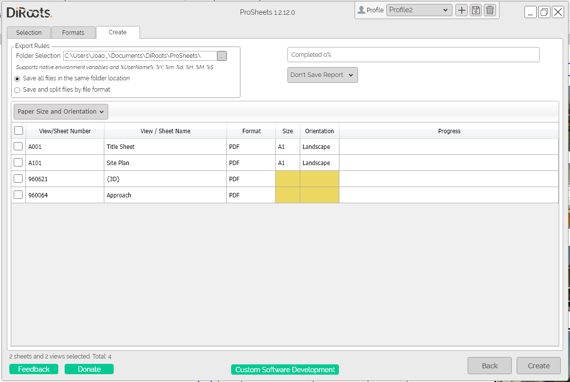 Export Tab DiRoots ProSheets Releases